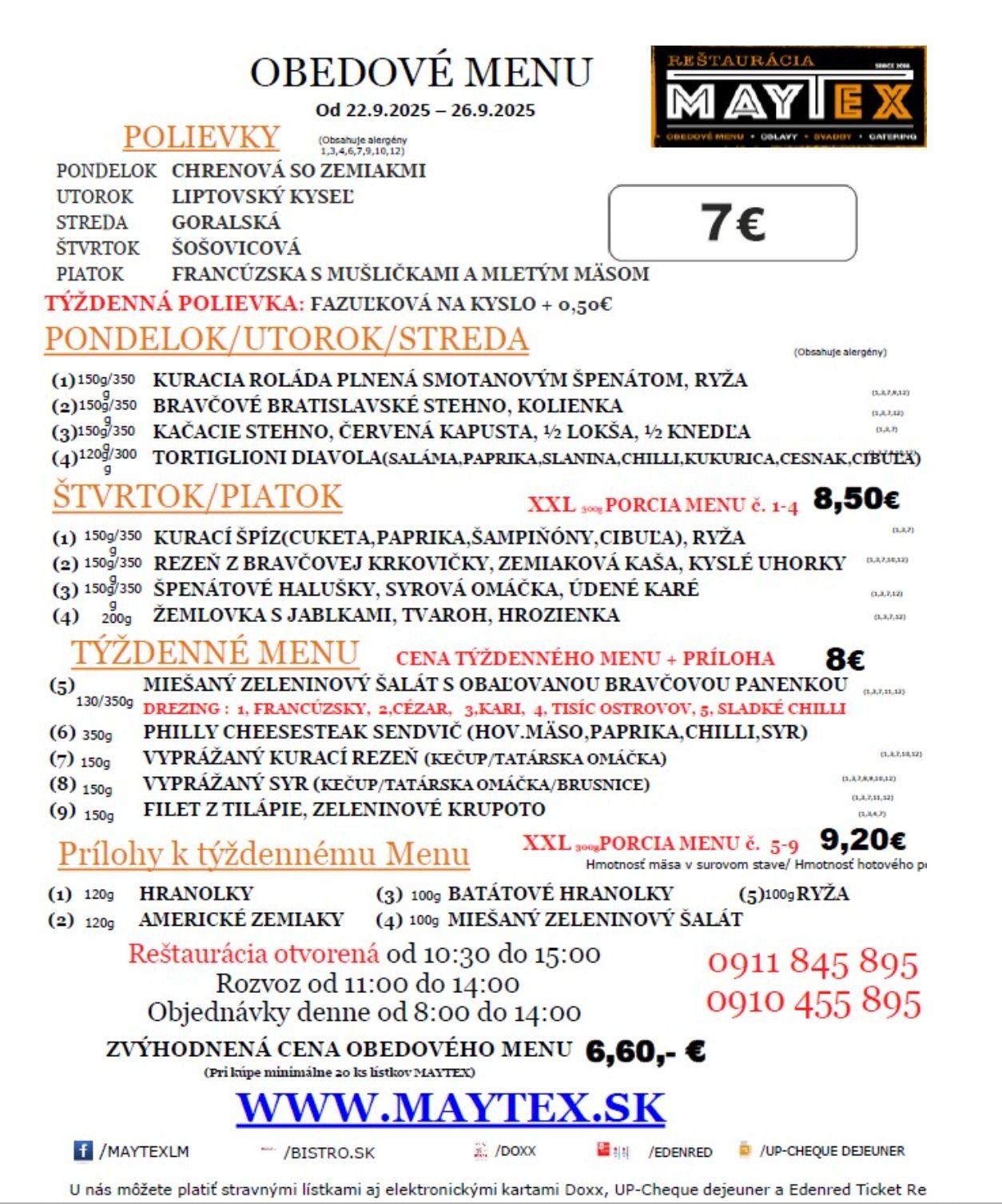 Denné menu Reštaurácia Maytex, Liptovský Mikuláš | restauracie.sk