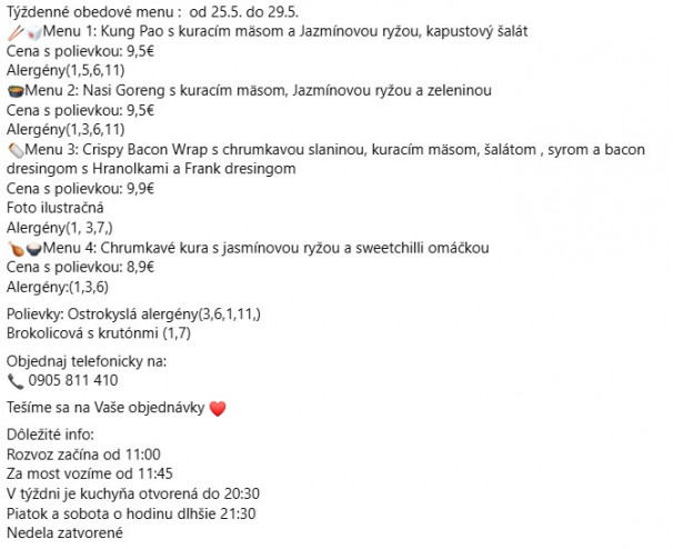 Denné menu Sereď - zoznam menu | restauracie.sk