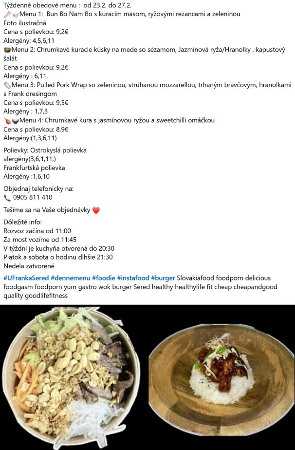 Denné menu Sereď - zoznam menu | restauracie.sk