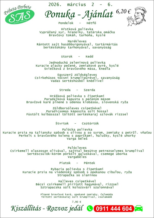 Denné menu Nové Zámky a okolie - zoznam menu | restauracie.sk