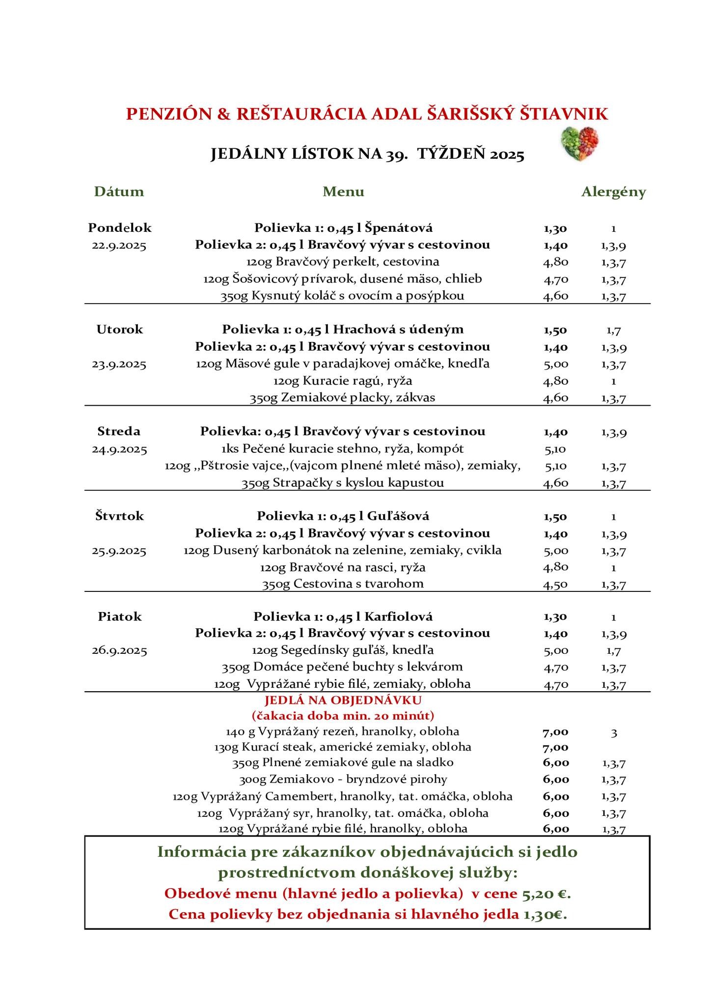 Denné menu Penzión Nezábudka, Stropkov | restauracie.sk