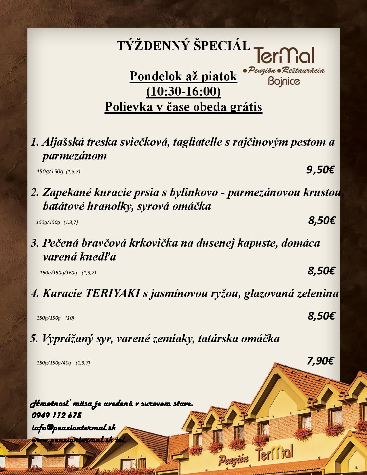 Denné menu Kúpeľný Mlyn, Bojnice - kúpele | restauracie.sk