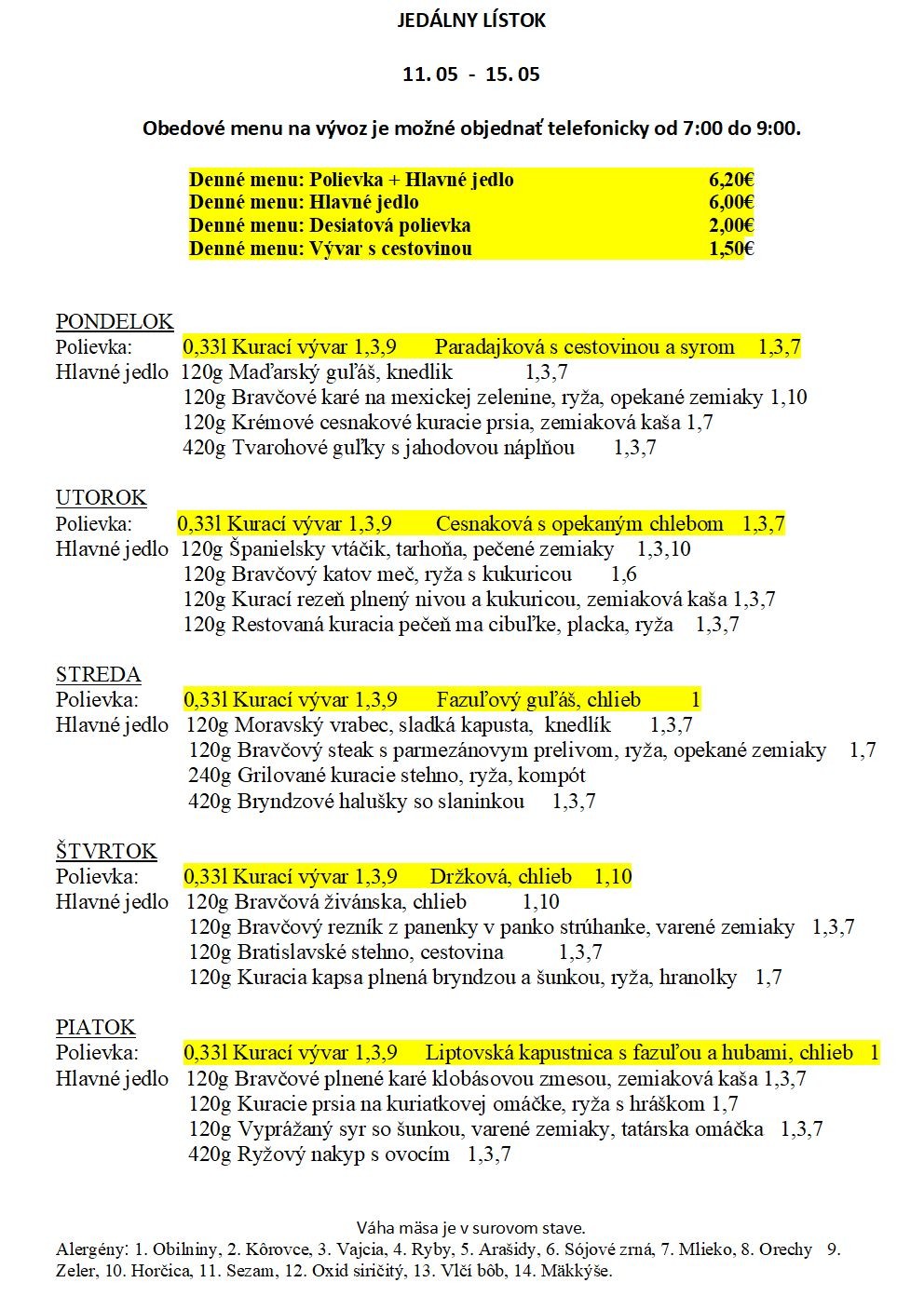 Denné menu Sobrance - zoznam menu | restauracie.sk