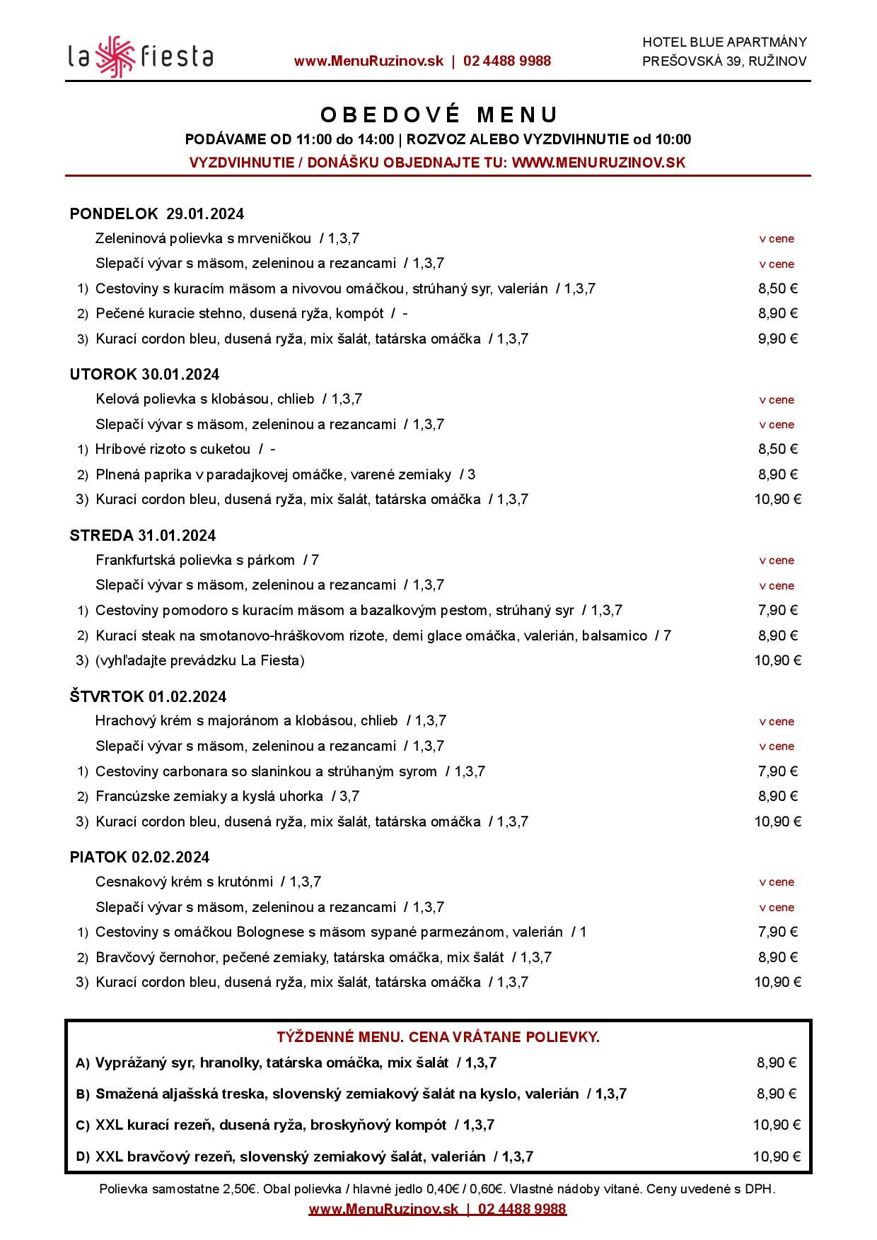 Denné menu La Fiesta Menu a Svadby Ružinov, Bratislava | restauracie.sk