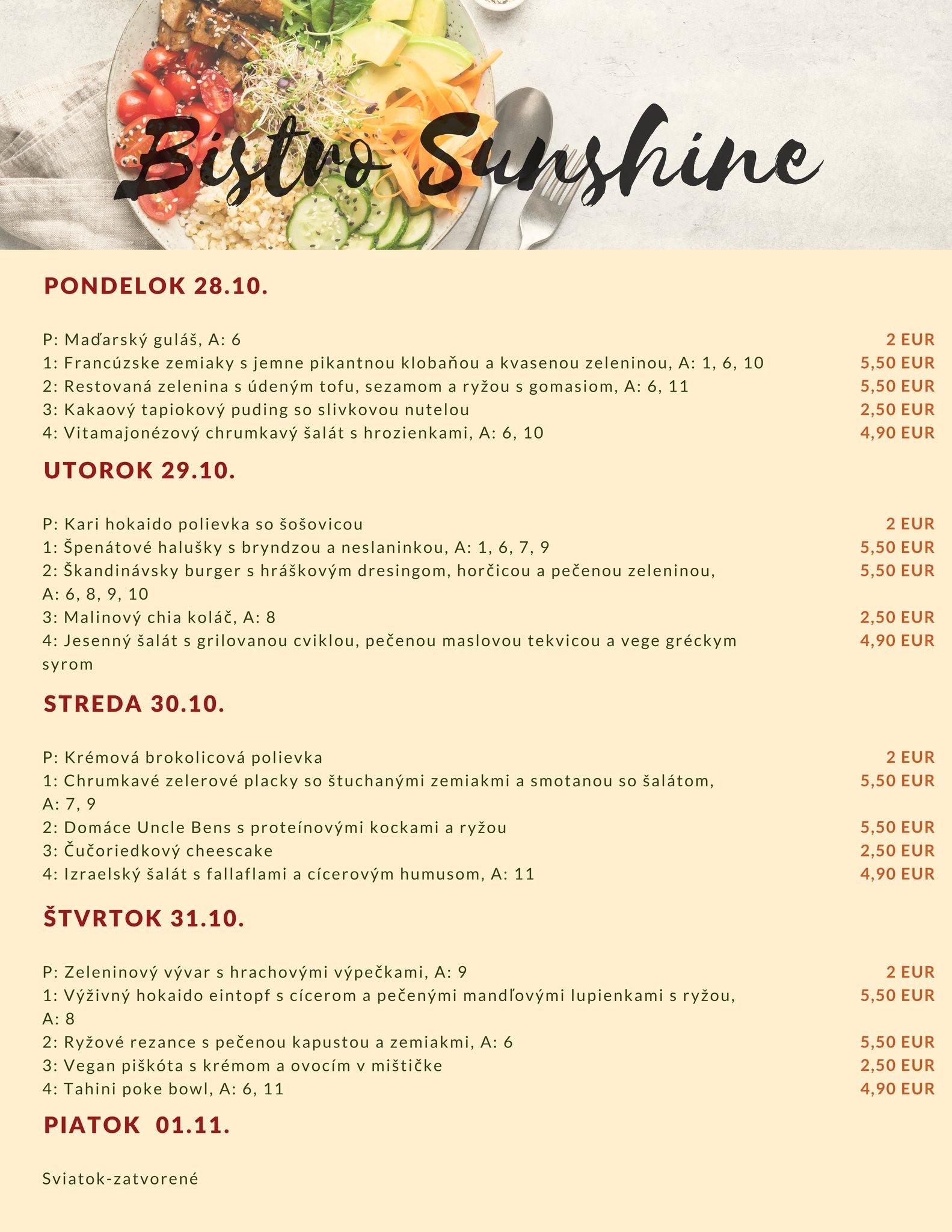 Denné menu Bistro Sunshine Levice, Levice | restauracie.sk