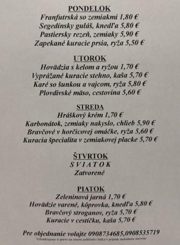 Denné menu Bistro 72, Považská Bystrica | restauracie.sk
