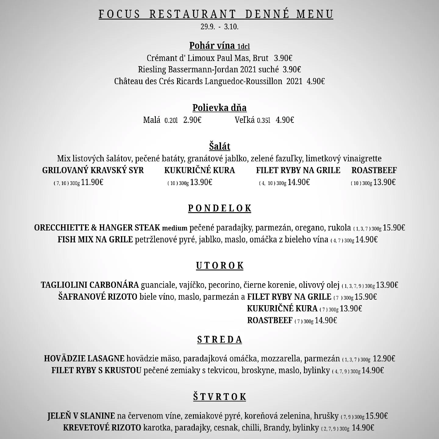Denné menu Hotel Slovakia, Žilina | restauracie.sk