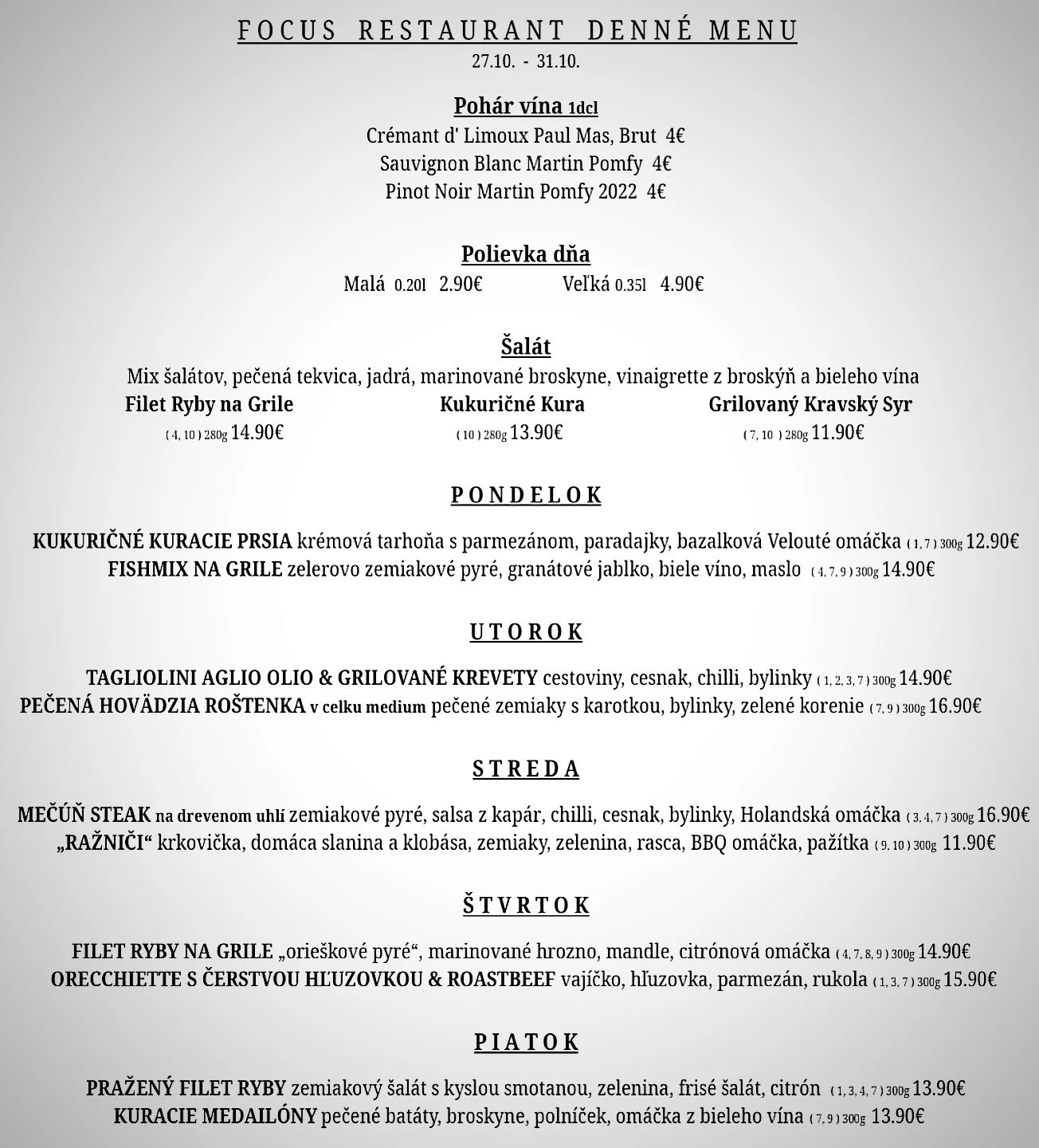 Denné menu Focus Restaurant, Žilina | restauracie.sk