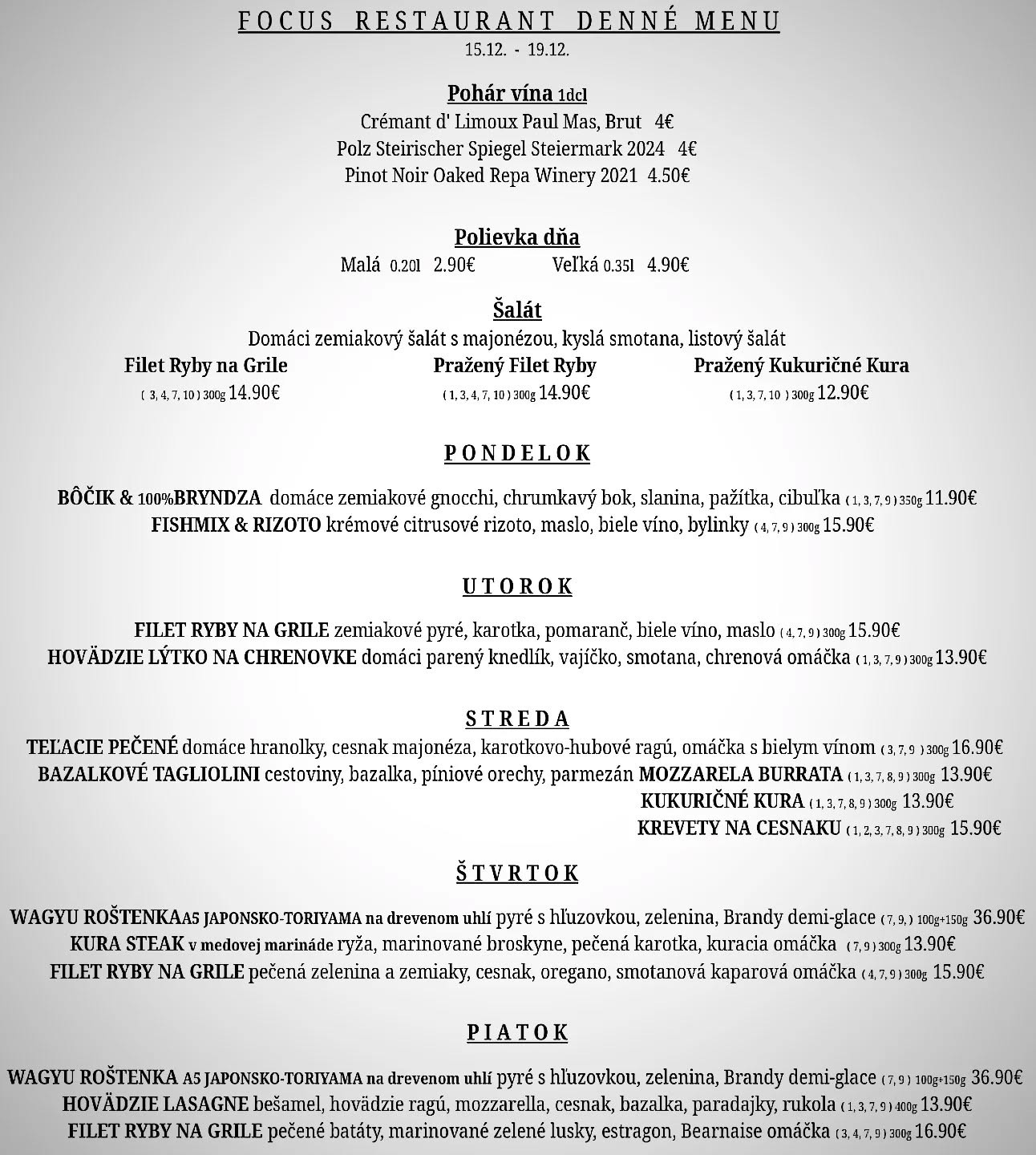 Denné menu Focus Restaurant, Žilina | restauracie.sk