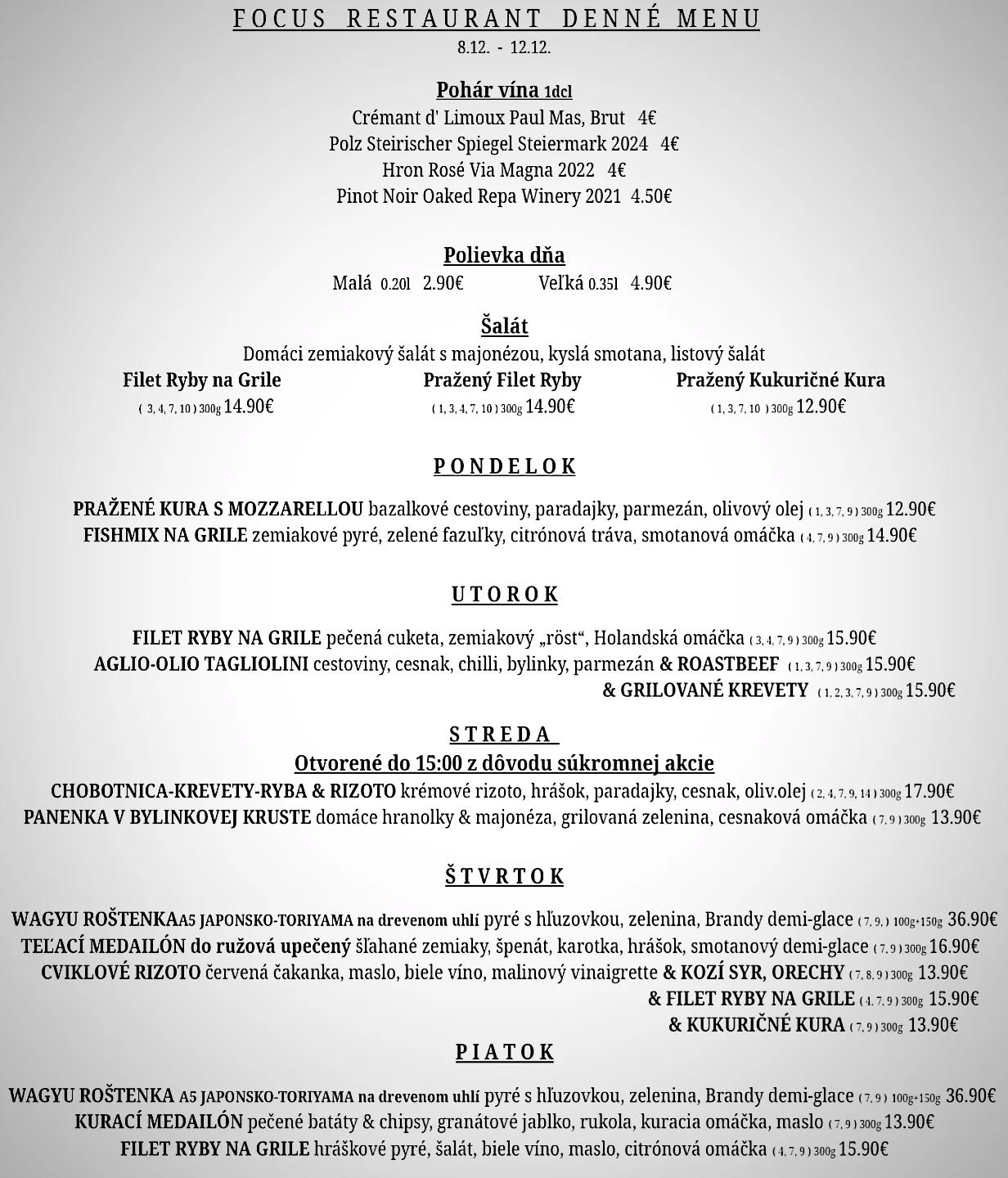 Denné menu Focus Restaurant, Žilina | restauracie.sk