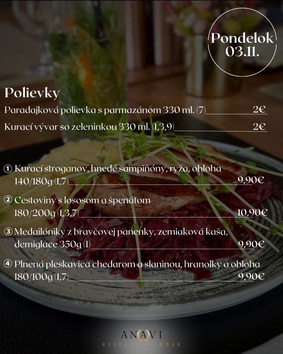 Denné menu ANAVI Restaurant & Bar, Bratislava | restauracie.sk