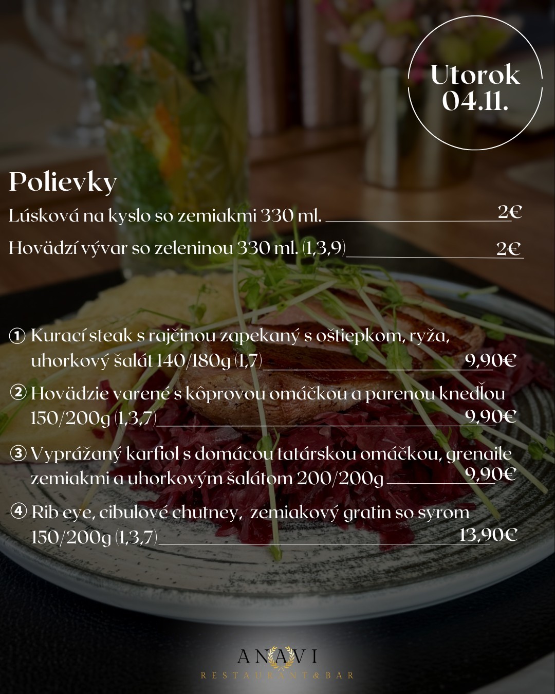 Denné menu ANAVI Restaurant & Bar, Bratislava | restauracie.sk