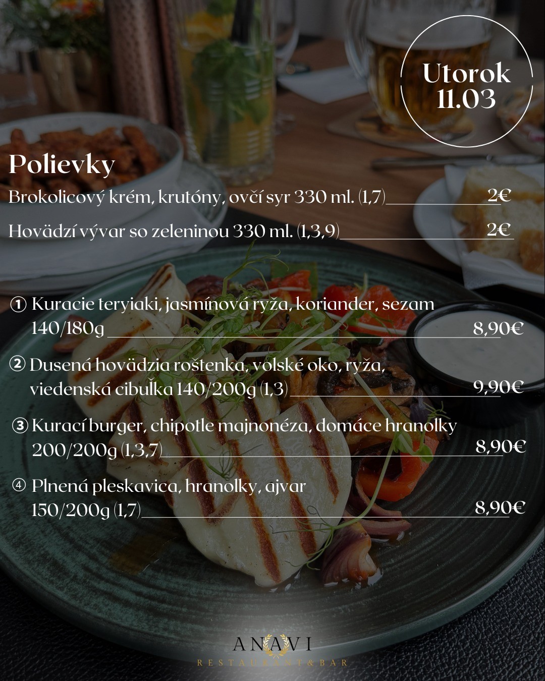 Denné menu ANAVI Restaurant & Bar, Bratislava | restauracie.sk