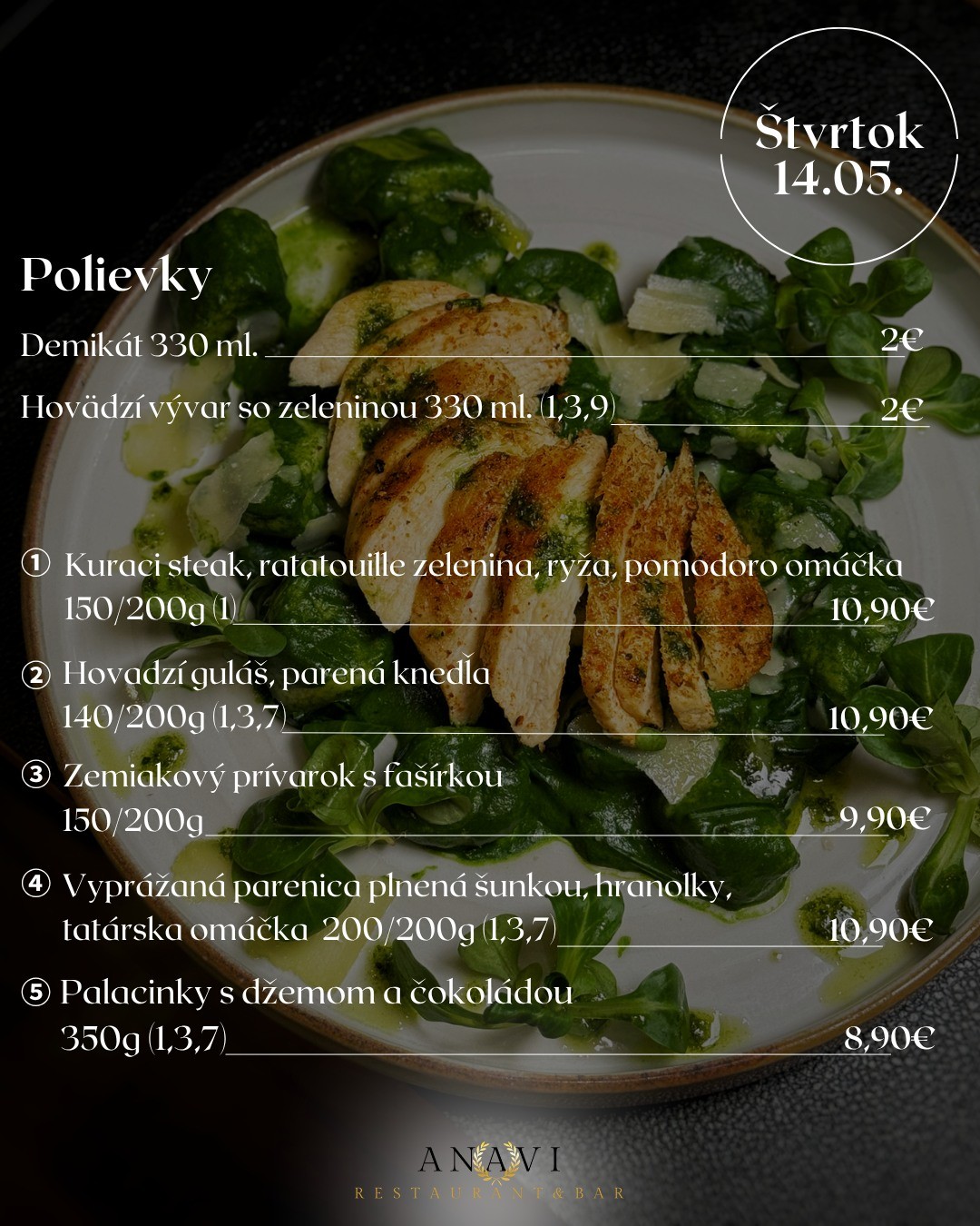 Denné menu ANAVI Restaurant & Bar, Bratislava | restauracie.sk