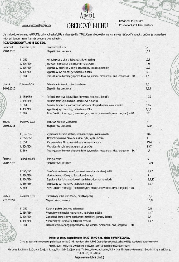Denné menu Apetit restaurant Bánska Bystrica, Banská Bystrica ...