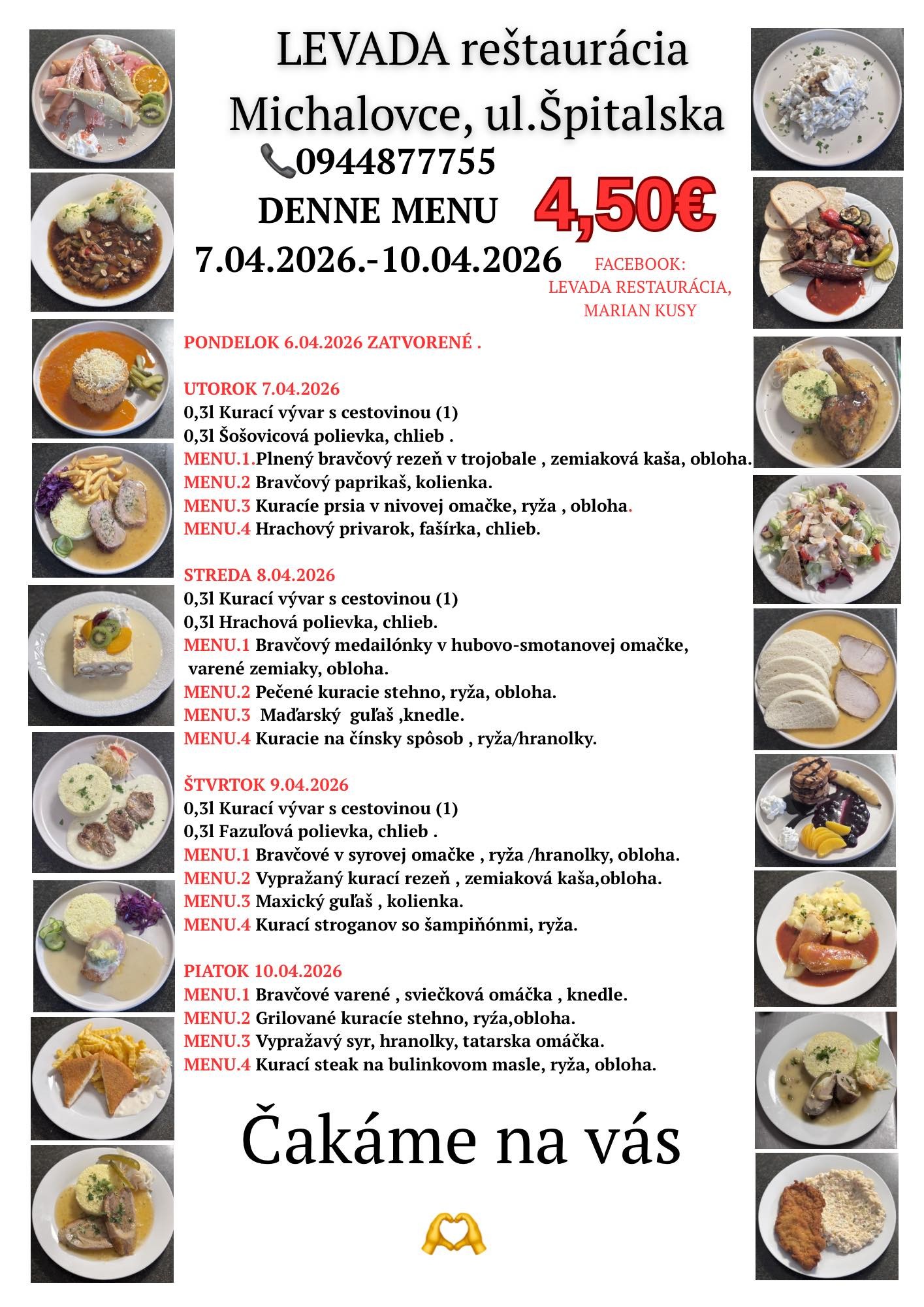 Denné menu LEVADA reštaurácia, Michalovce | restauracie.sk