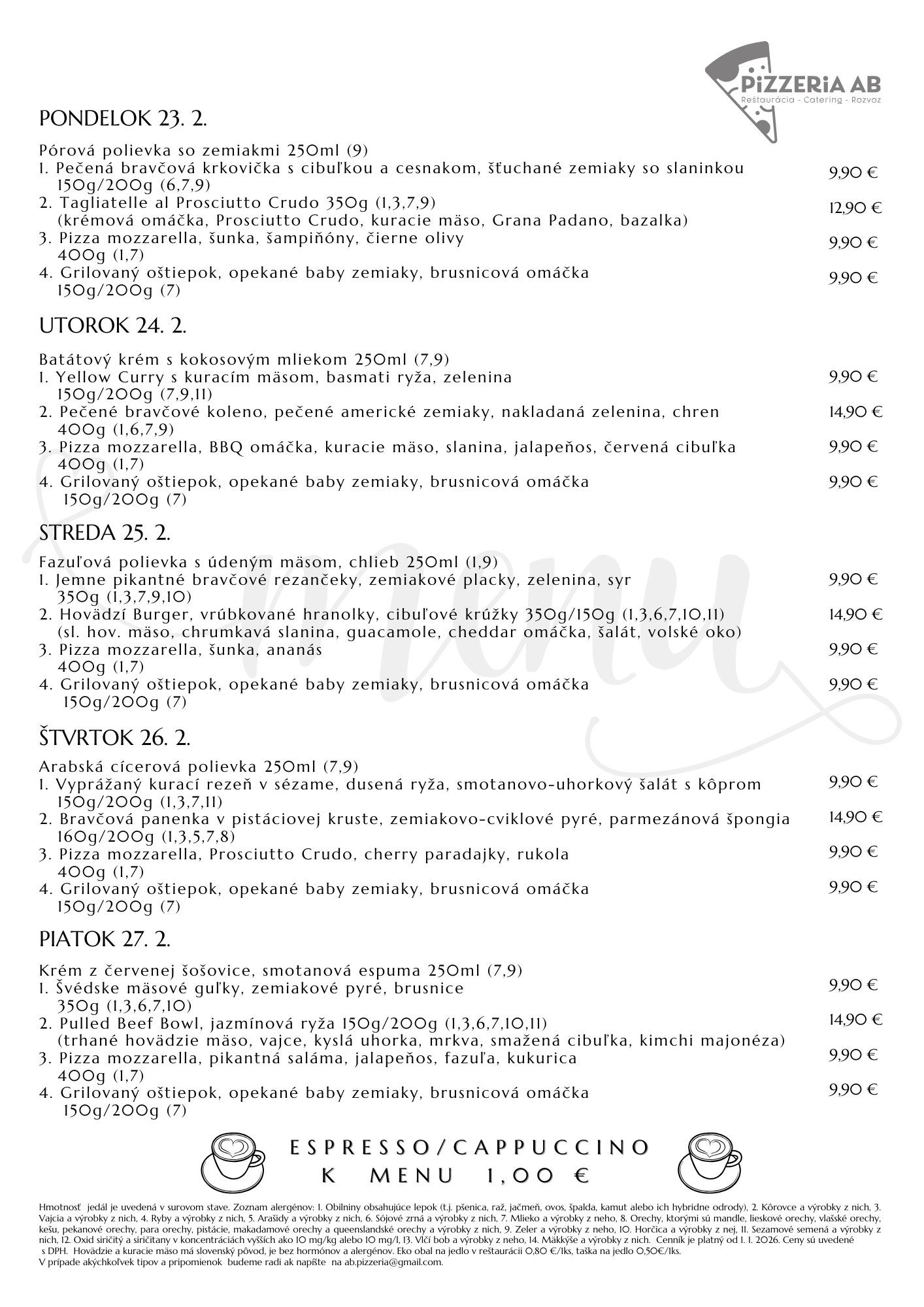Denné menu Sereď - zoznam menu | restauracie.sk