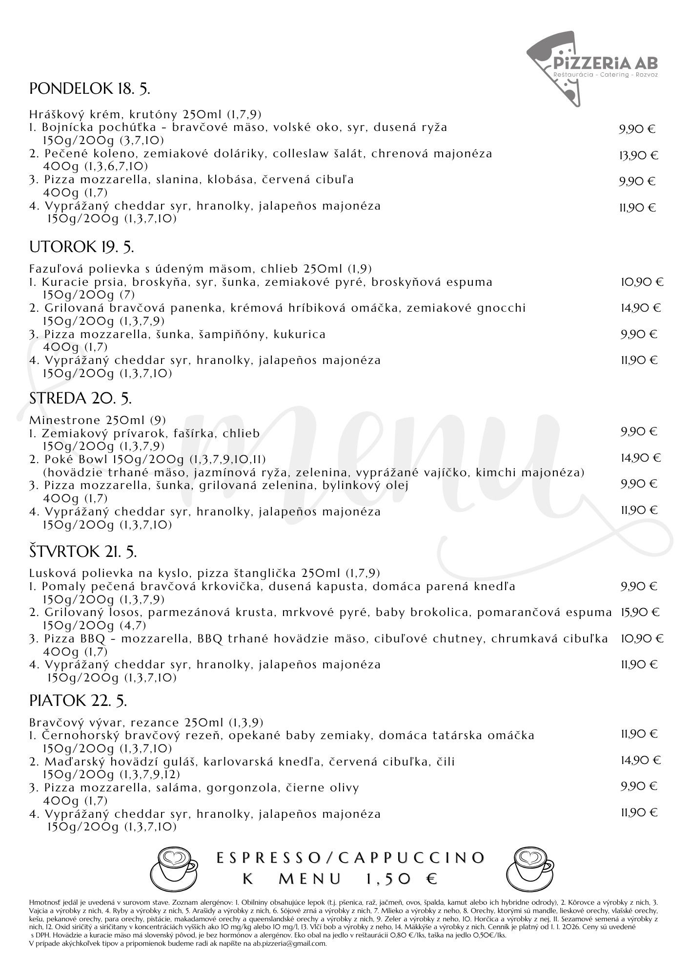 Denné menu Sereď - zoznam menu | restauracie.sk