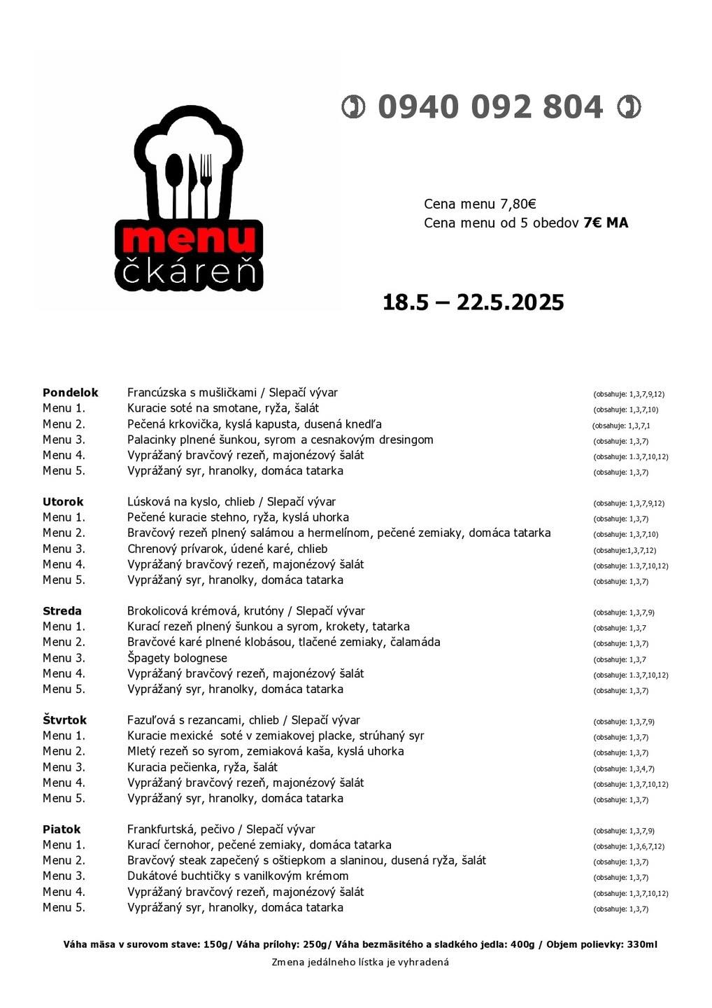 Denné menu Malacky - zoznam menu | restauracie.sk