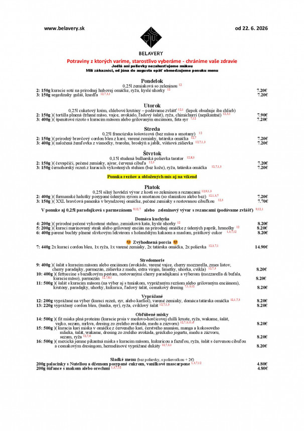 Denné menu Dlhé diely - zoznam menu | restauracie.sk