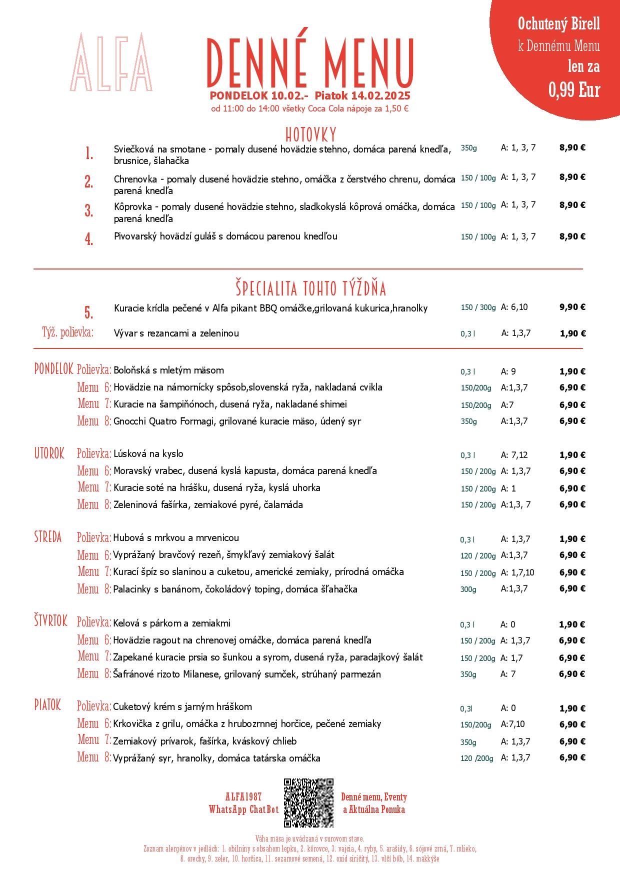 Denné menu Reštaurácia Alfa, Bratislava | restauracie.sk