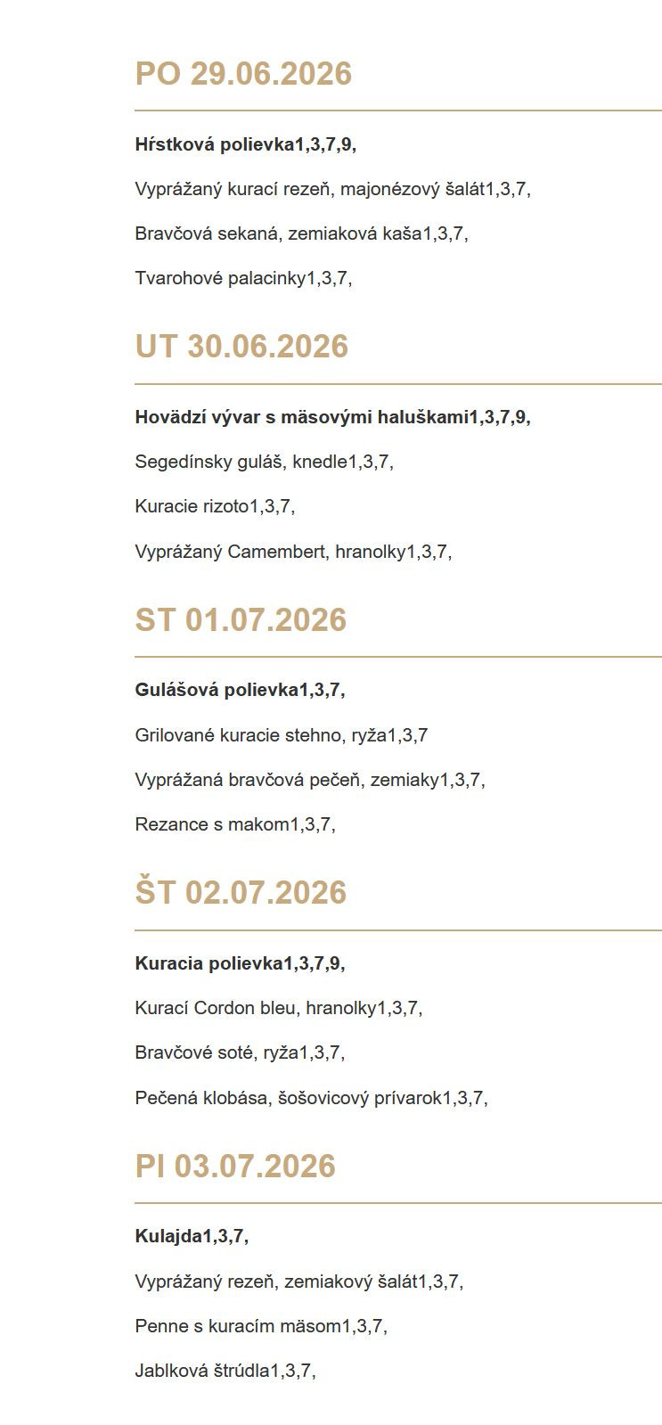 Denné menu Šaľa - zoznam menu | restauracie.sk