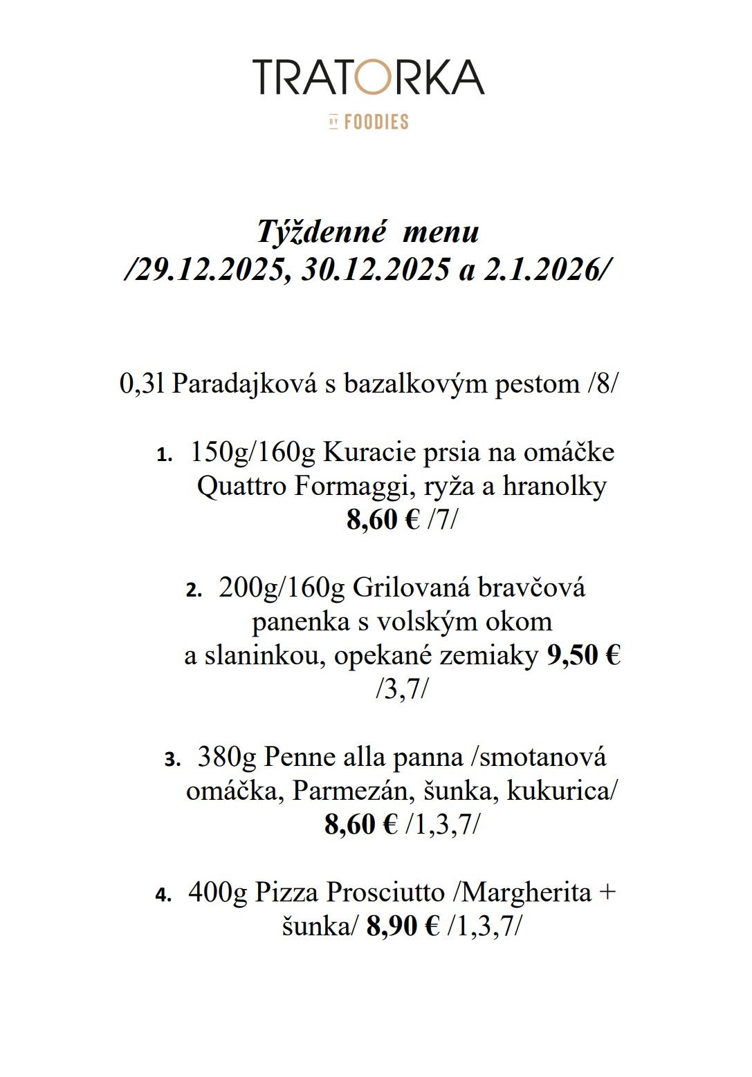 Denné menu Plznička Plzeňská reštauráci, Žilina | restauracie.sk