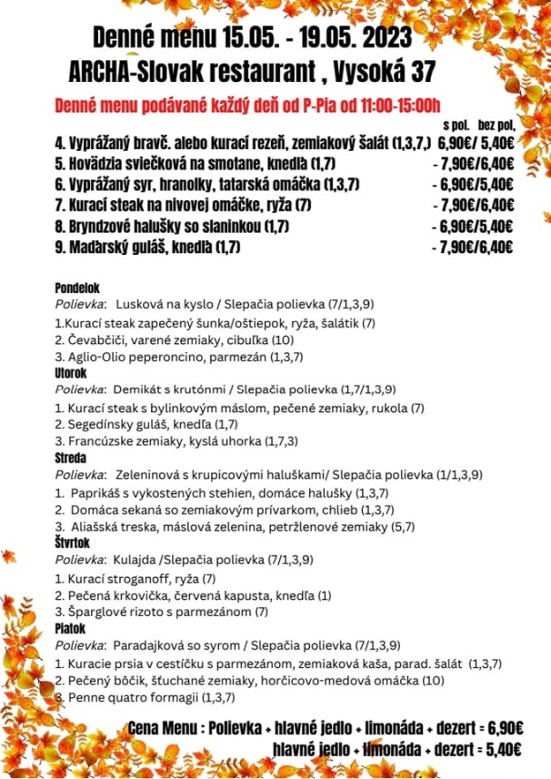 Denné menu Slovak pub, Bratislava | restauracie.sk