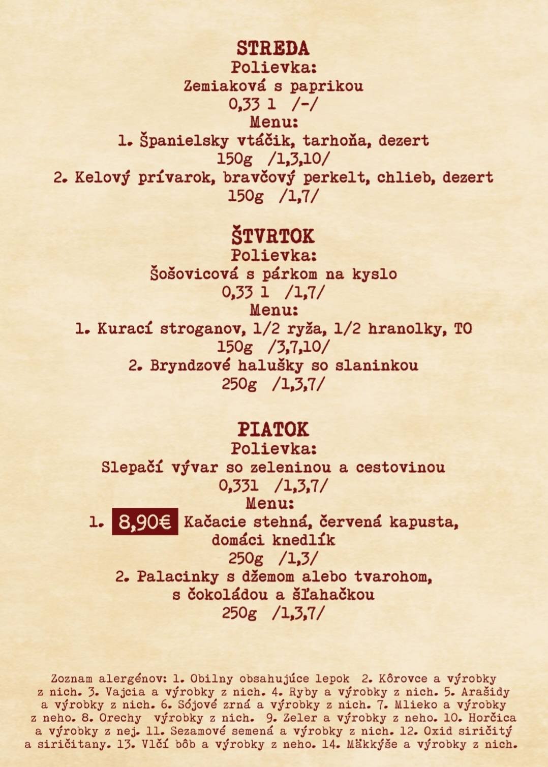 Denné menu Beni Burger, Košice | restauracie.sk