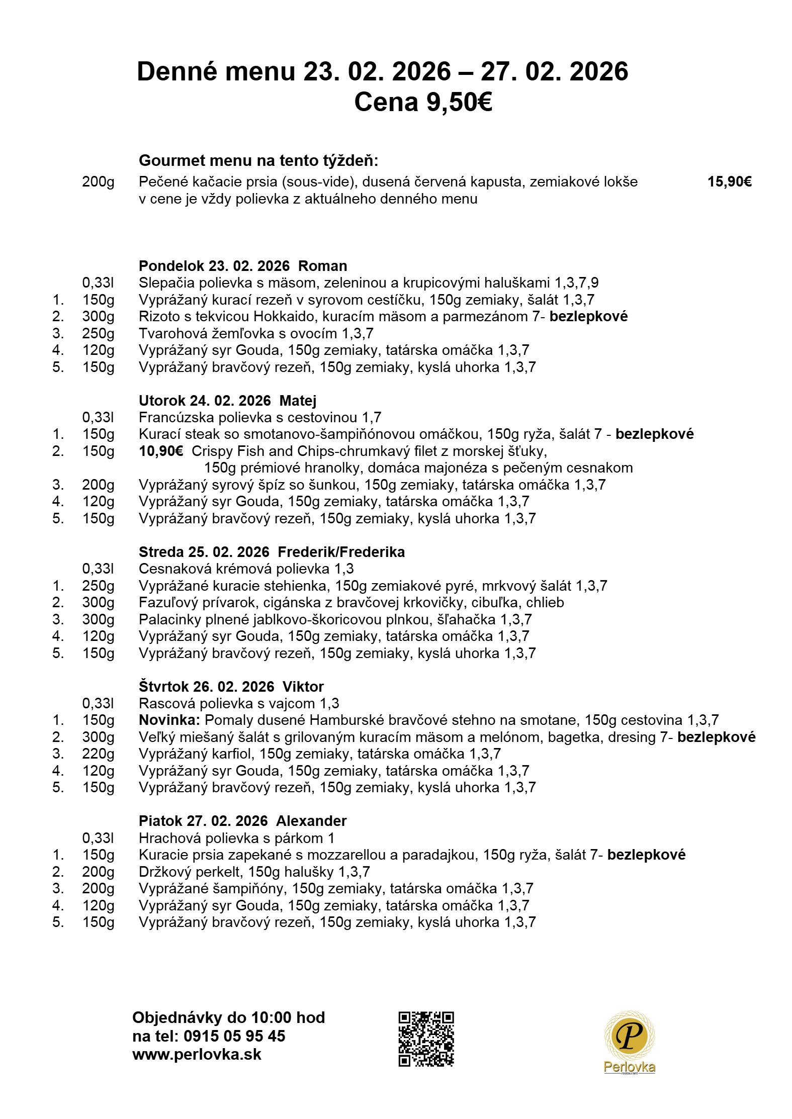 Denné menu Sereď - zoznam menu | restauracie.sk