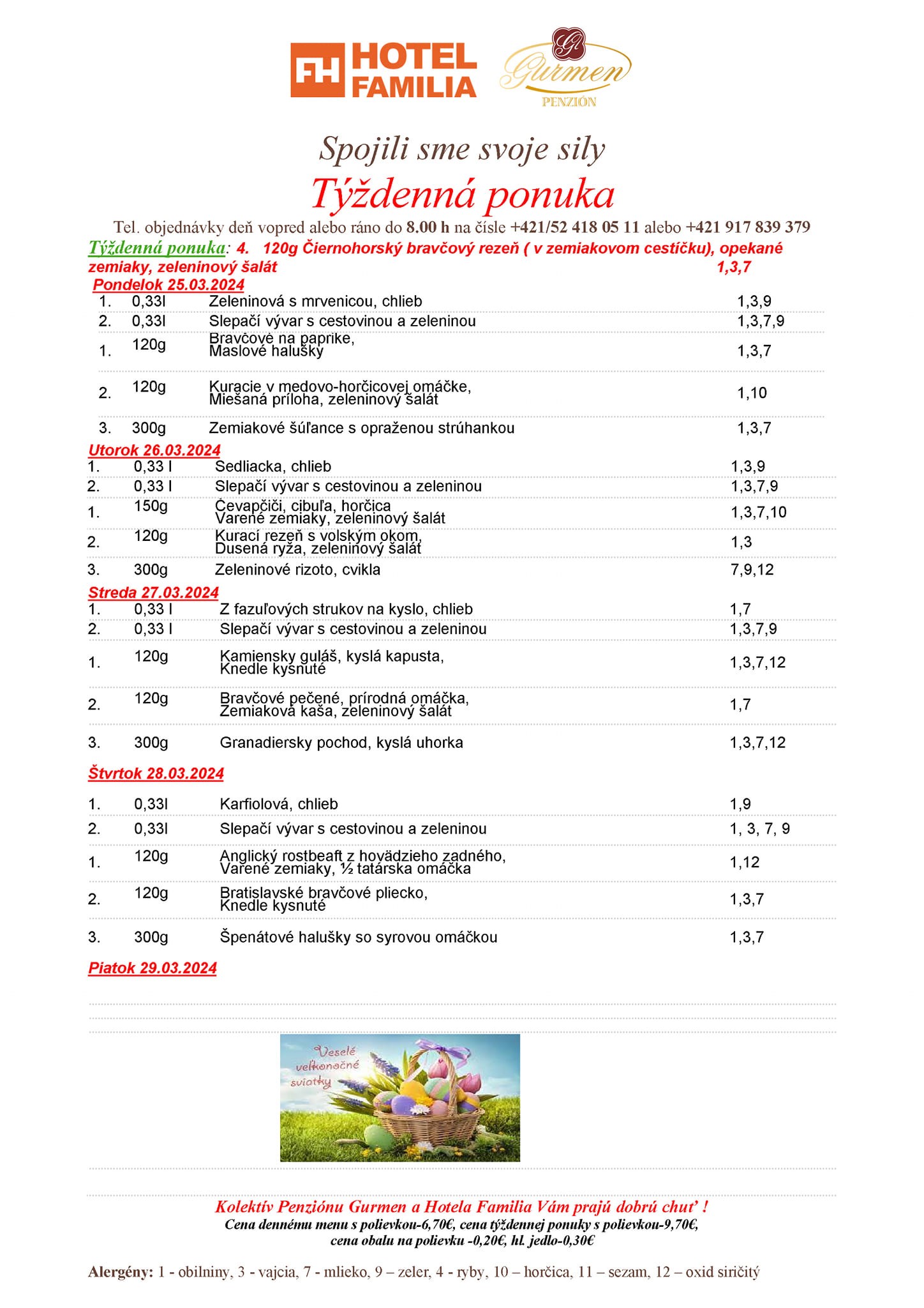 Denné menu Hotel Familia, Stará Ľubovňa | restauracie.sk