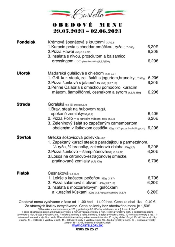 Denné menu Reštaurácia u Vodnára, Smolník | restauracie.sk