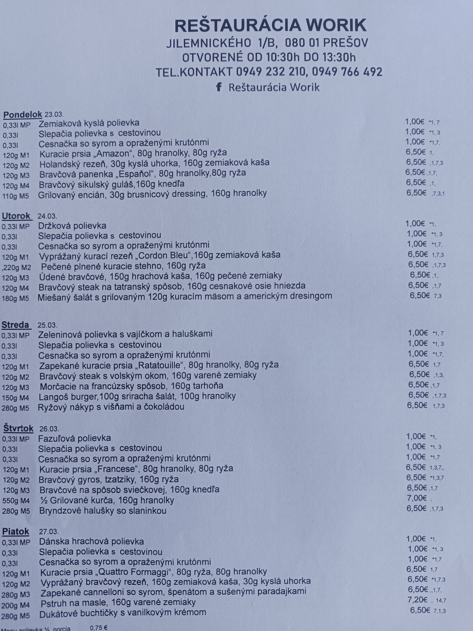 Denné menu Jedáleň MAJO, Prešov | restauracie.sk