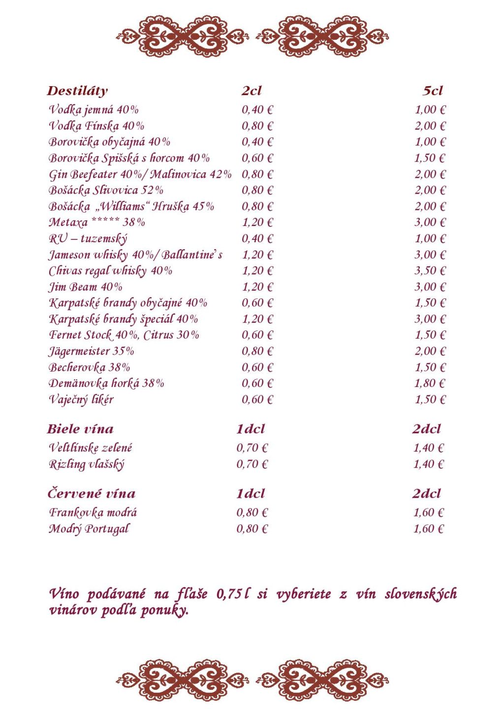 Jedálny lístok Koliba - Neresnica, Zvolen | restauracie.sk